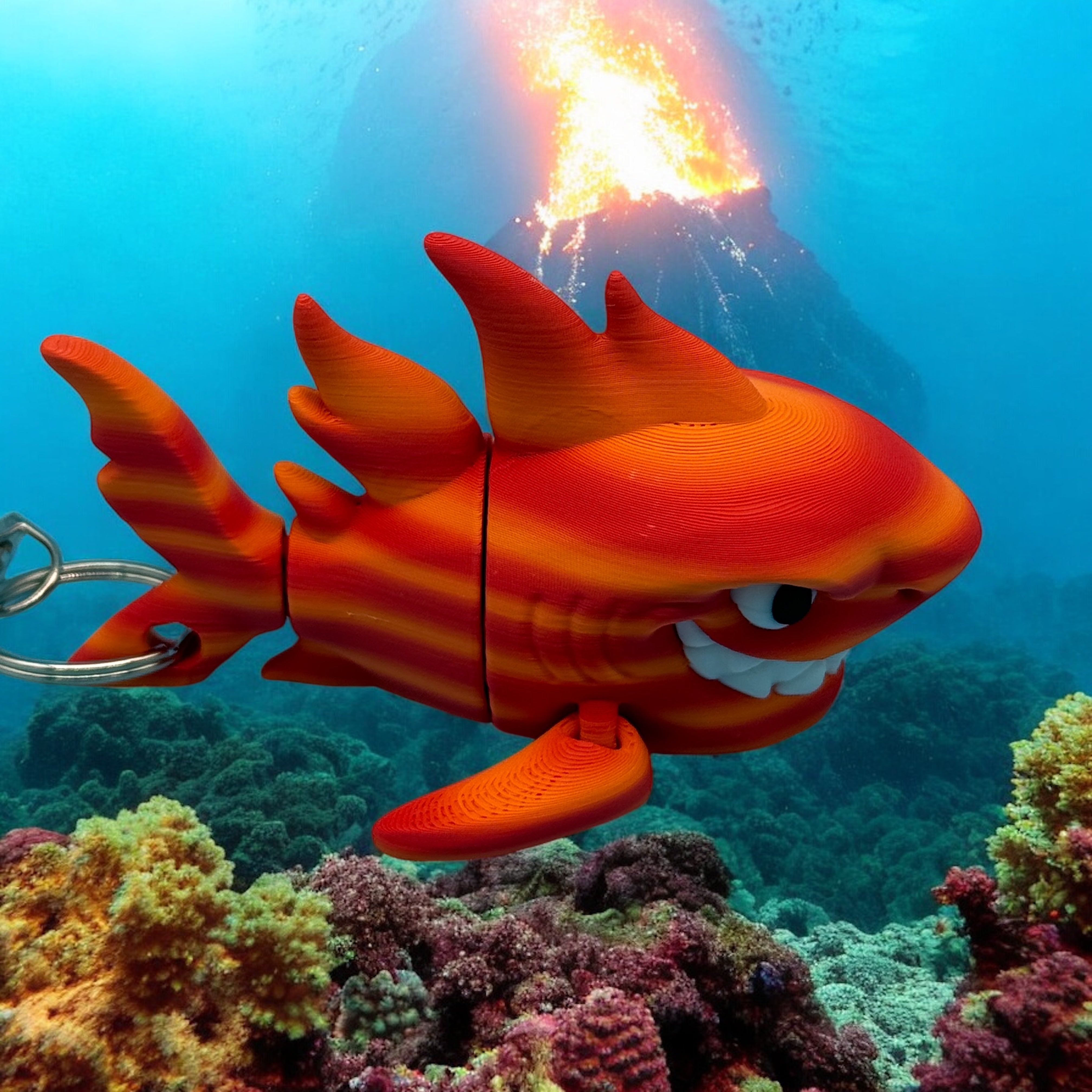 Elemental Fire Shark Bag Charm – R&D 3D Printing
